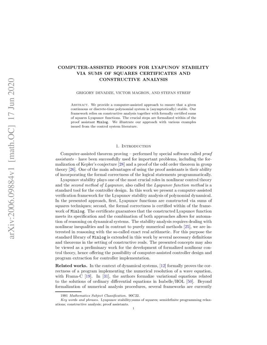 Computer-assisted proofs for Lyapunov stability via Sums of Squares ...