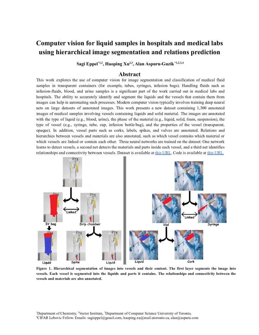 Computer vision for liquid samples in hospitals and medical labs using ...