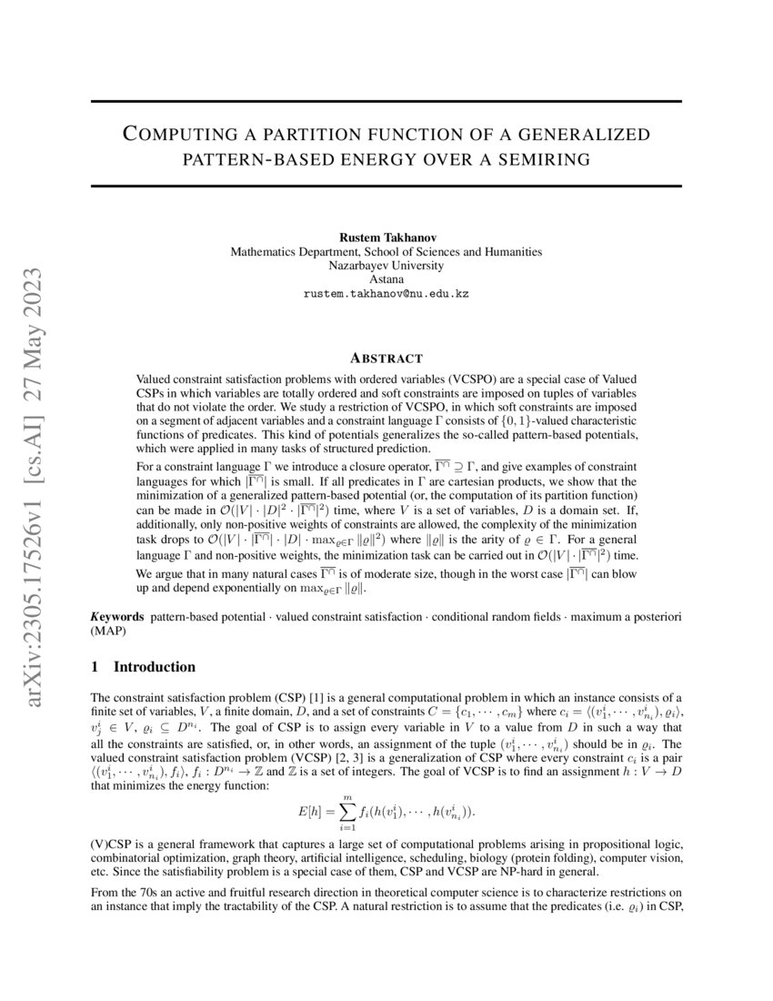 Computing A Partition Function Of A Generalized Pattern Based Energy
