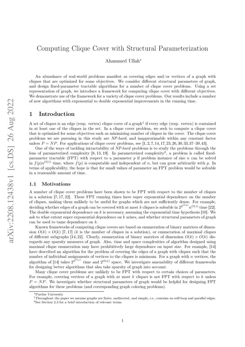 Computing Clique Cover with Structural Parameterization | DeepAI Computing Clique Cover with Structural Parameterization | DeepAI