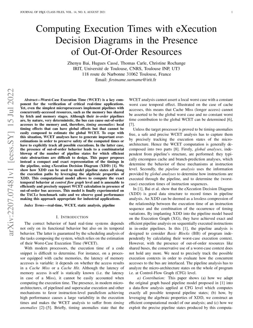 Computing Execution Times with eXecution Decision Diagrams in the ... Computing Execution Times with eXecution Decision Diagrams in the ...