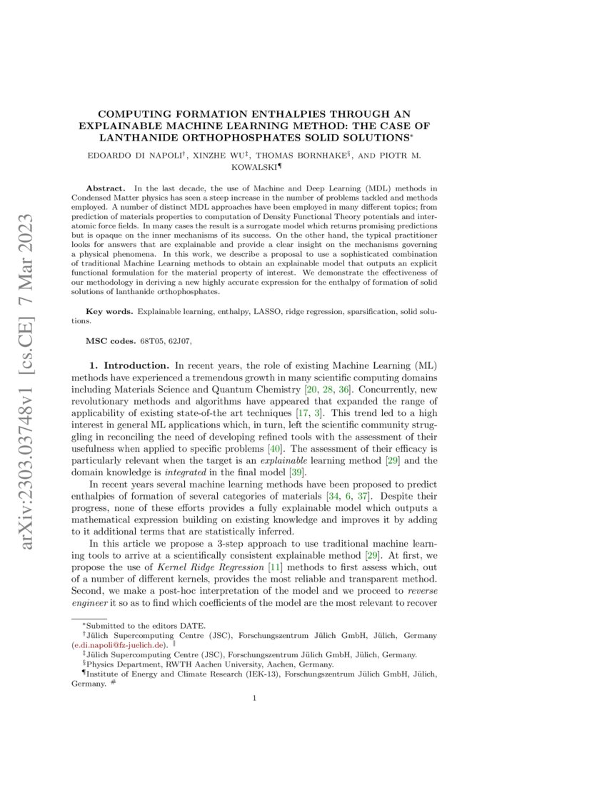 Computing formation enthalpies through an explainable machine learning ...