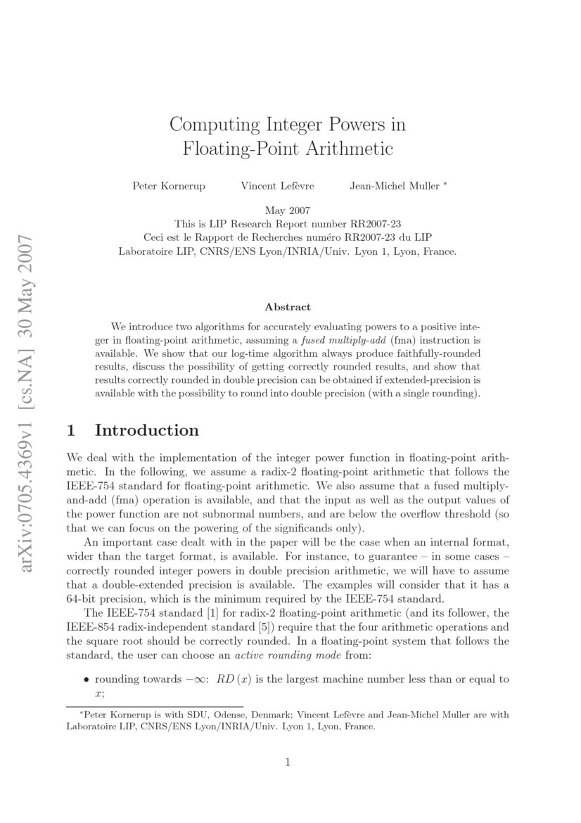Computing Integer Powers in Floating-Point Arithmetic | DeepAI Computing Integer Powers in Floating-Point Arithmetic | DeepAI