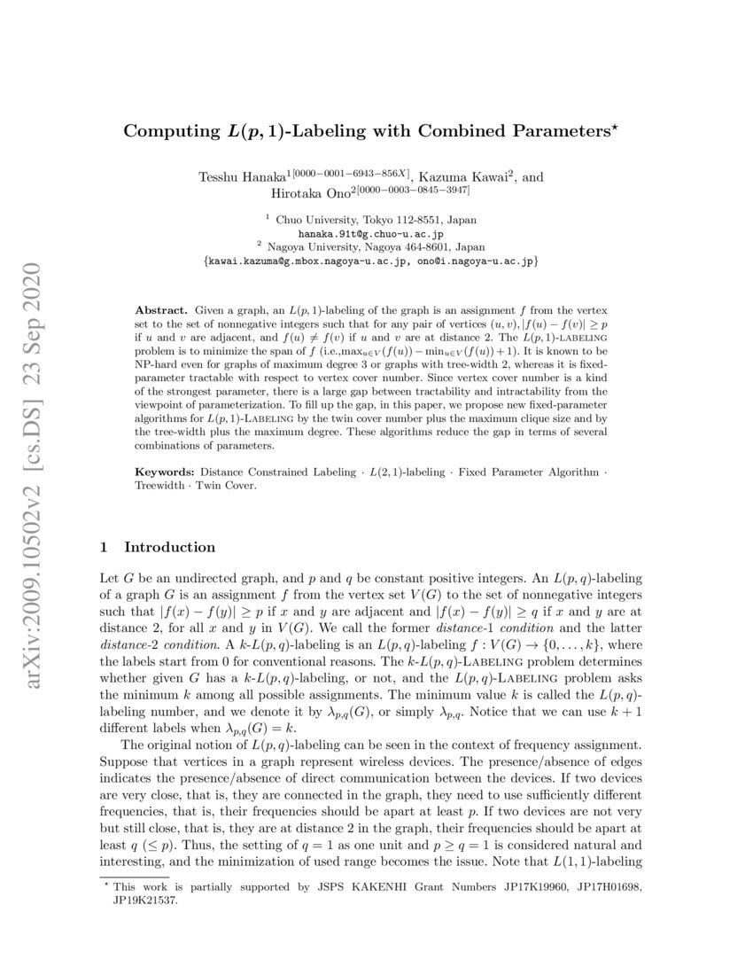 Computing L(p,1)-Labeling with Combined Parameters | DeepAI