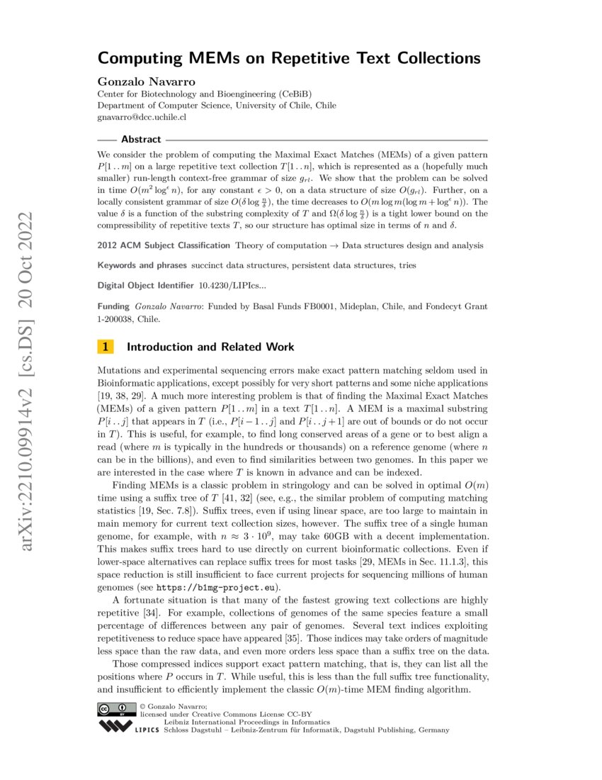 Computing MEMs on Repetitive Text Collections | DeepAI