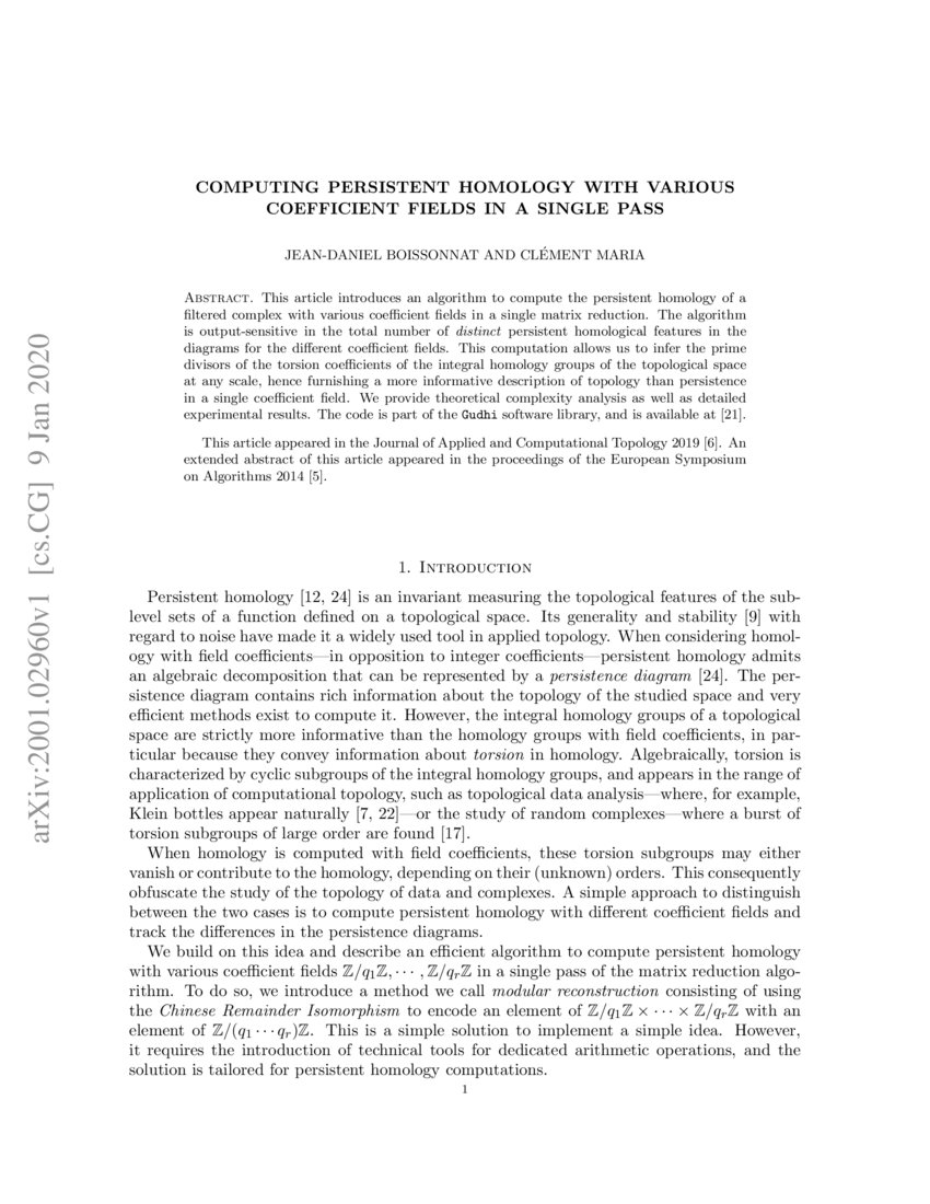 Computing Persistent Homology with Various Coefficient Fields in a Single Pass | DeepAI