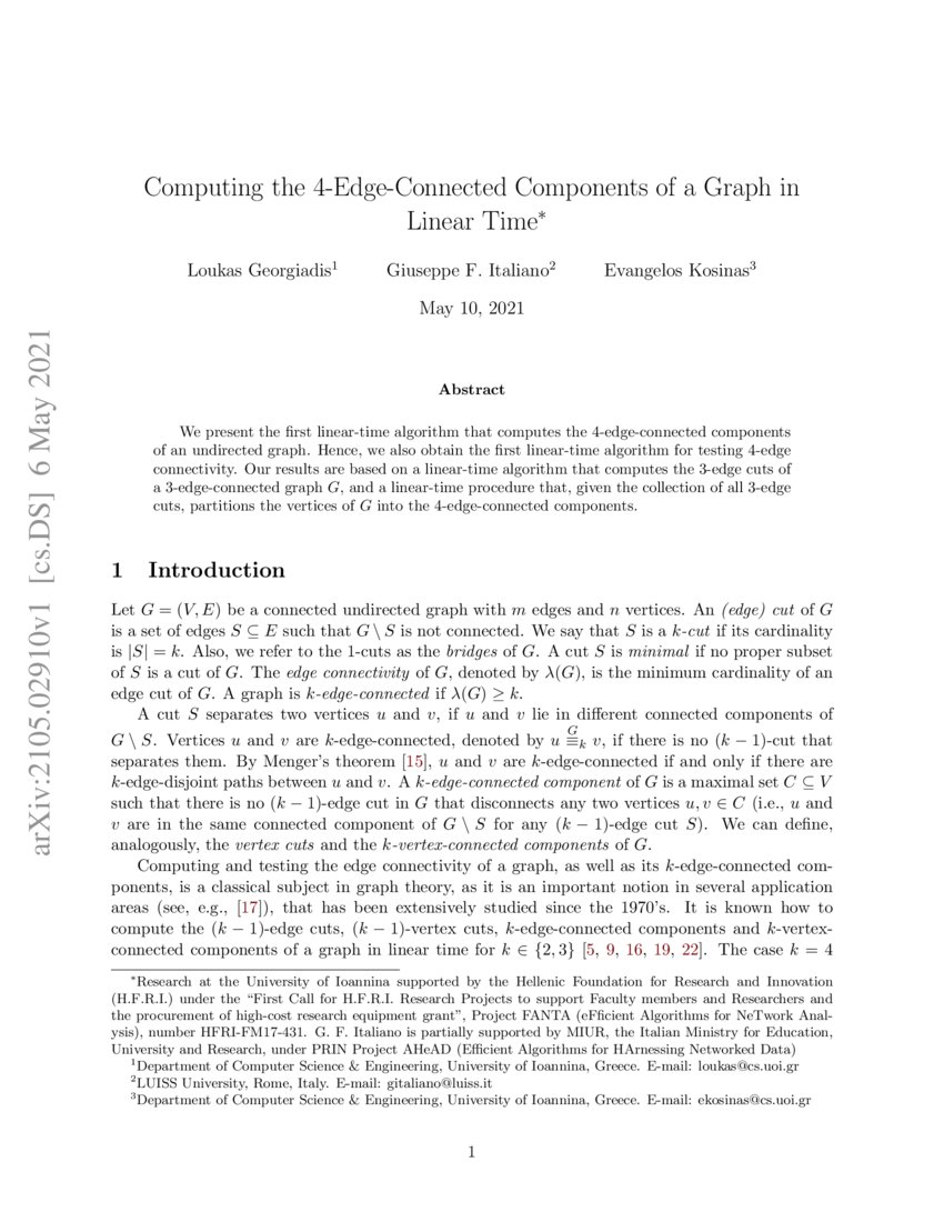 Computing The 4 Edge Connected Components Of A Graph In Linear Time 8435