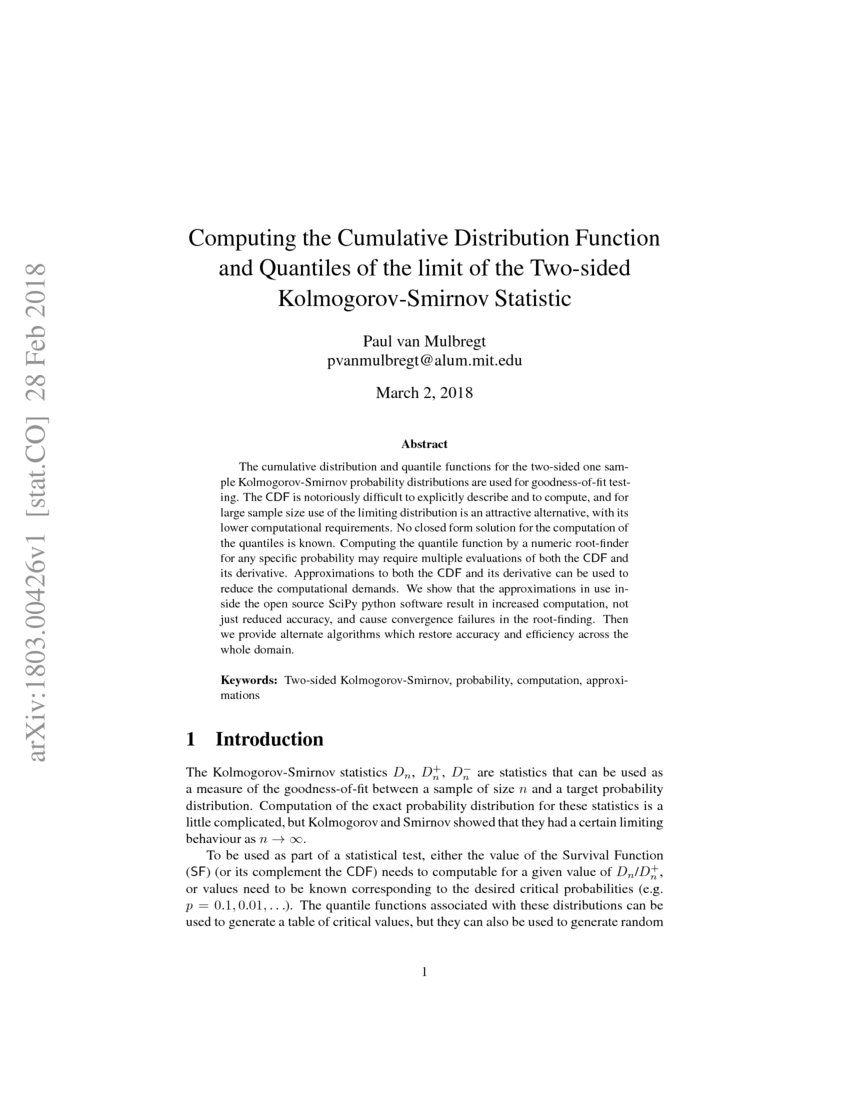 Computing the Cumulative Distribution Function and Quantiles of the limit of the Two-sided ...