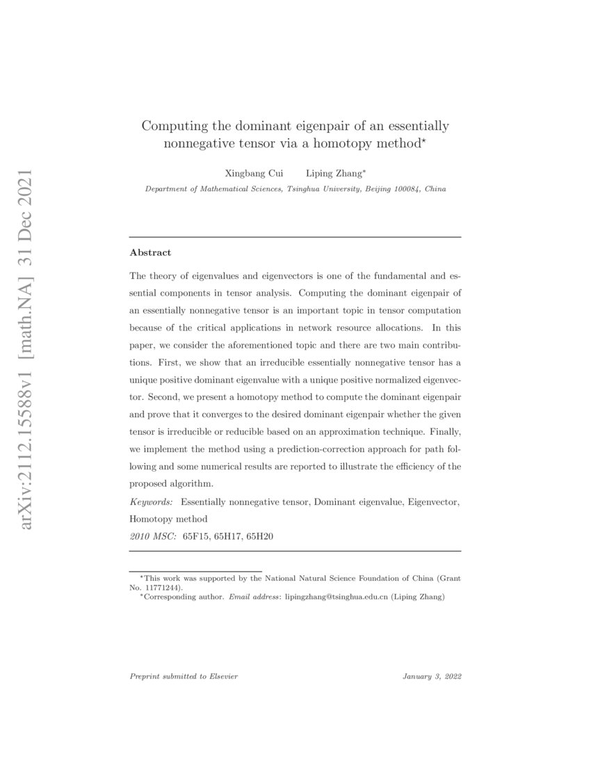 Computing the dominant eigenpair of an essentially nonnegative tensor via a homotopy method | DeepAI
