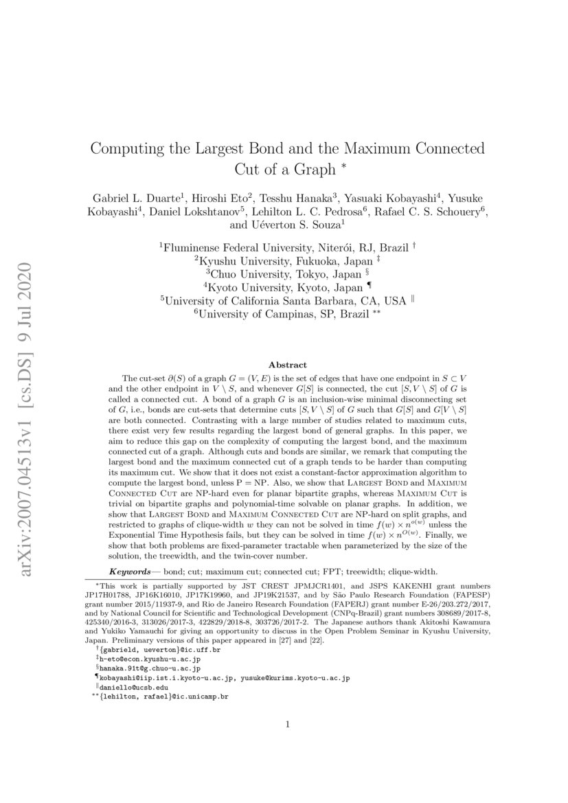 Computing the Largest Bond and the Maximum Connected Cut of a Graph ...