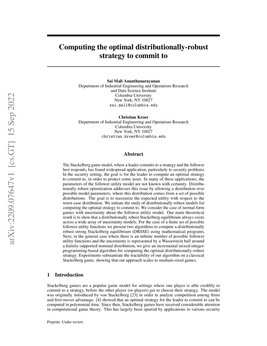 Computing the optimal distributionally-robust strategy to commit to | DeepAI