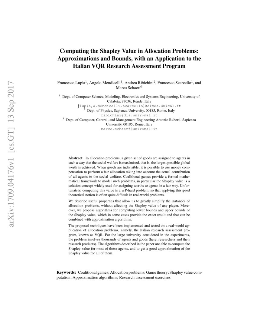 Computing The Shapley Value In Allocation Problems Approximations And Bounds With An