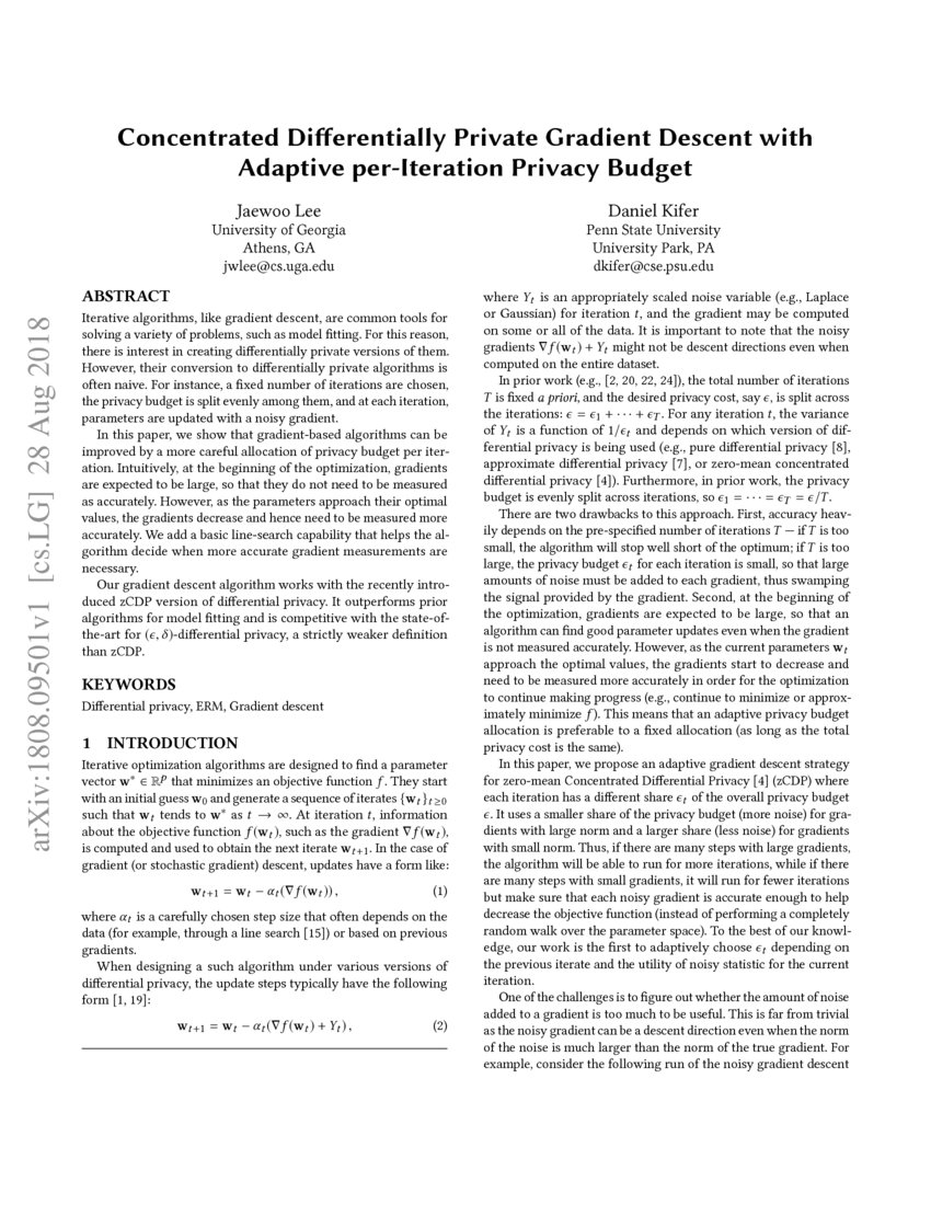 Concentrated Differentially Private Gradient Descent with Adaptive per-Iteration Privacy Budget ...