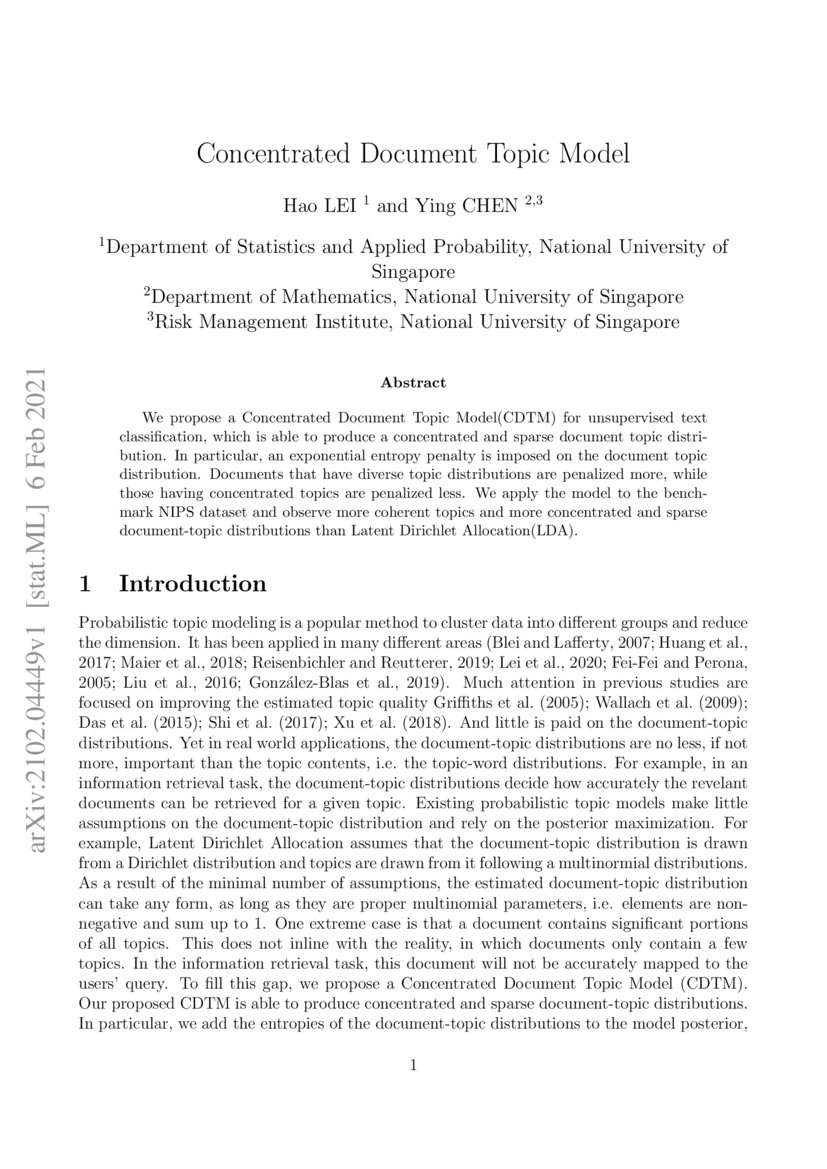 Concentrated Document Topic Model | DeepAI