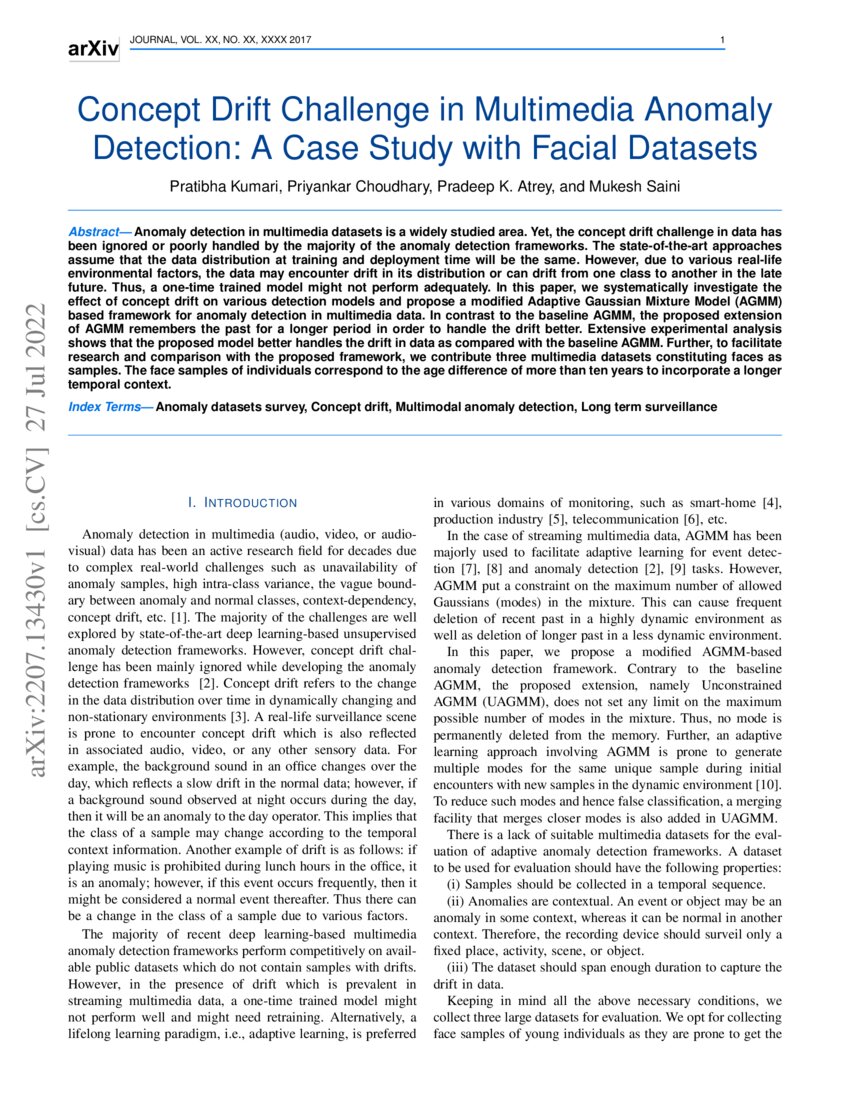 Concept Drift Challenge in Multimedia Anomaly Detection: A Case Study with Facial Datasets | DeepAI