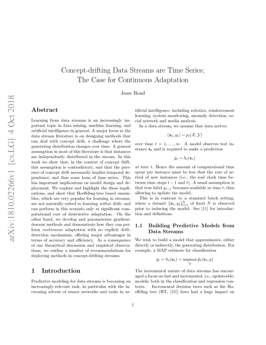 Concept Drifting Data Streams Are Time Series The Case For Continuous