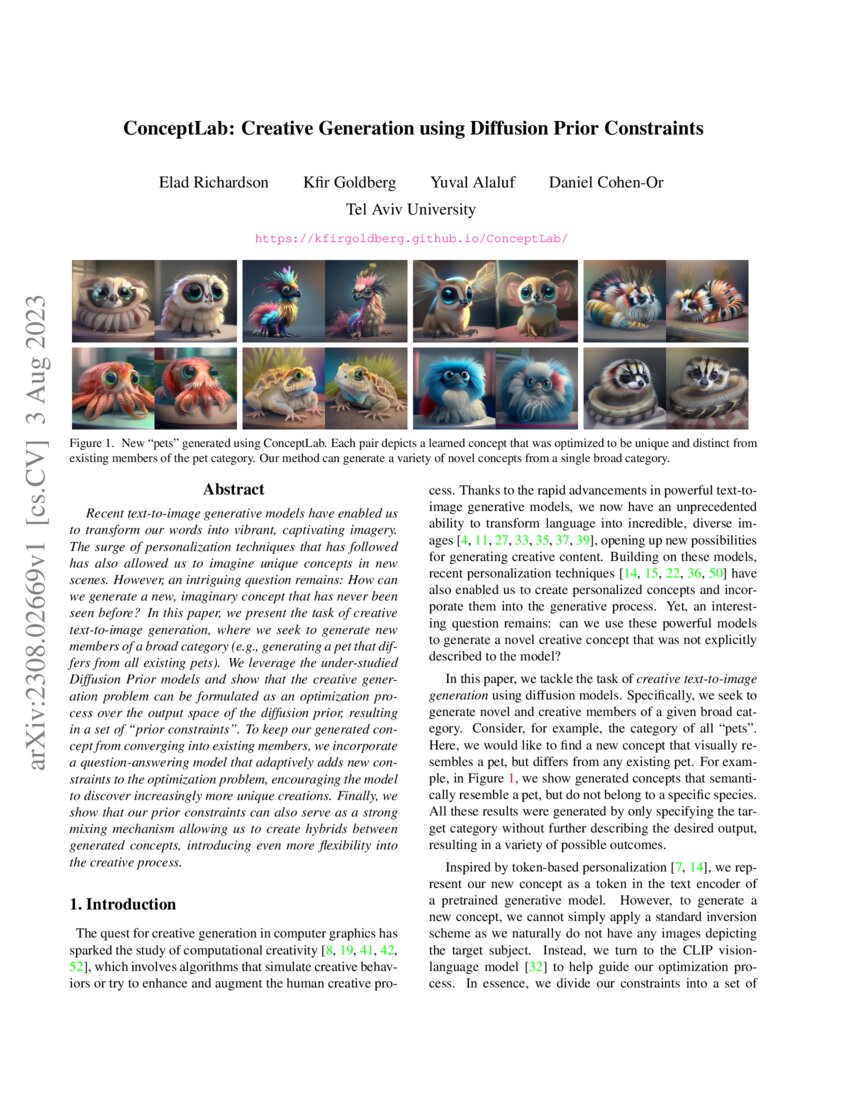 ConceptLab: Creative Generation using Diffusion Prior Constraints | DeepAI
