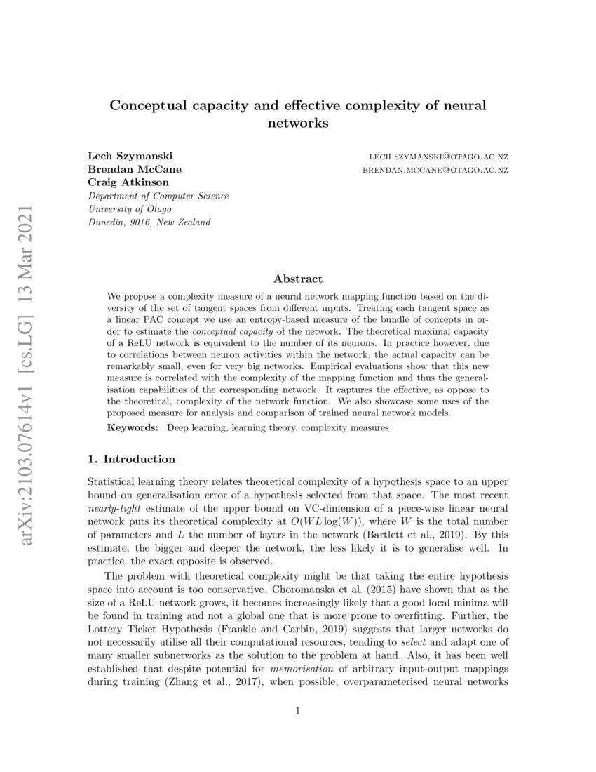 Conceptual capacity and effective complexity of neural networks | DeepAI