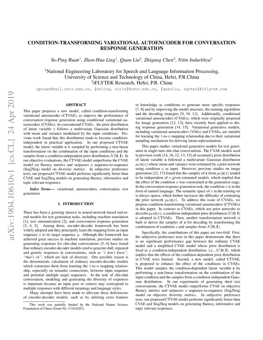 Condition Transforming Variational Autoencoder For Conversation Response Generation Deepai