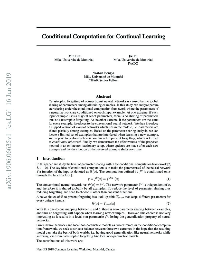 Conditional Computation for Continual Learning | DeepAI