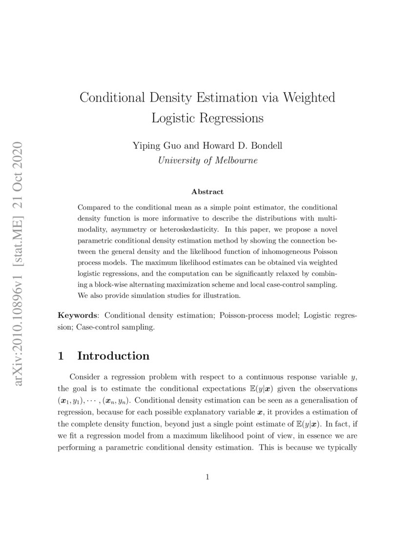 Conditional Density Estimation Via Weighted Logistic Regressions Deepai
