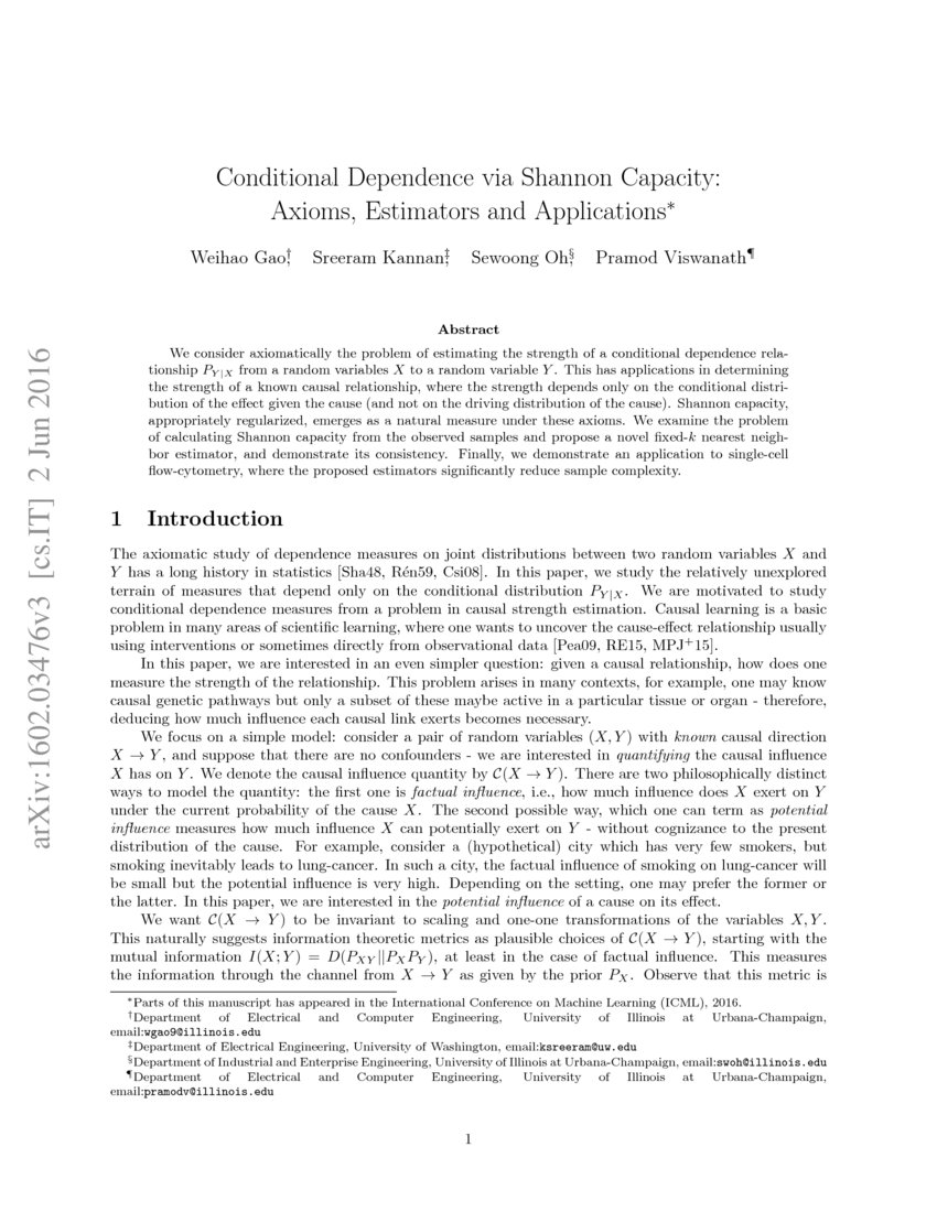 Conditional Dependence Via Shannon Capacity Axioms Estimators And Applications Deepai