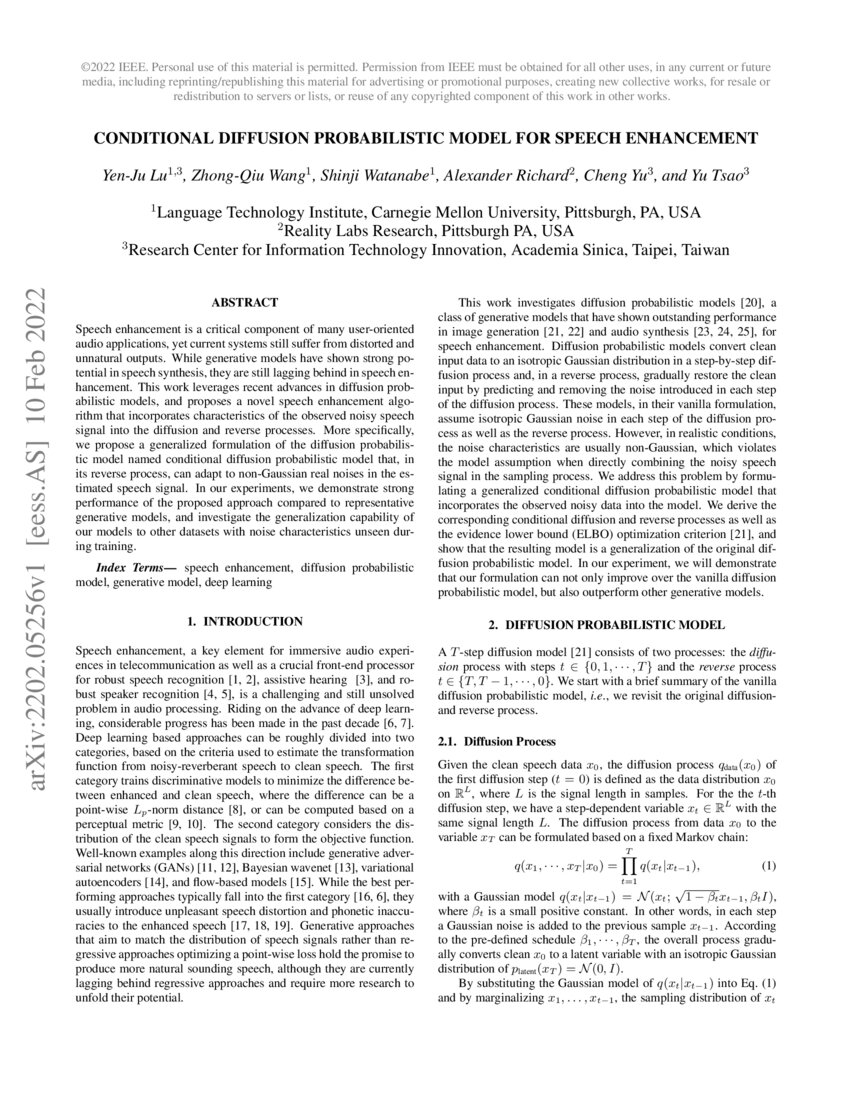 Conditional Diffusion Probabilistic Model for Speech Enhancement | DeepAI