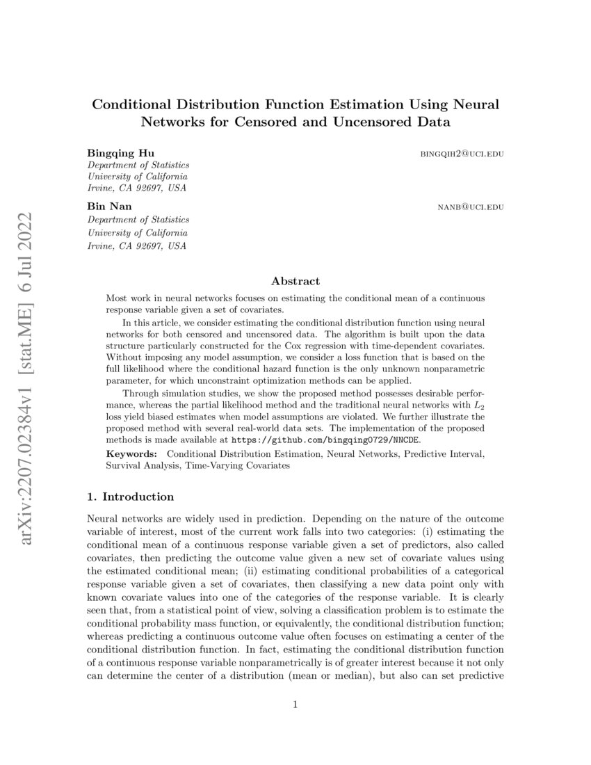 Conditional Distribution Function Estimation Using Neural Networks For 0133