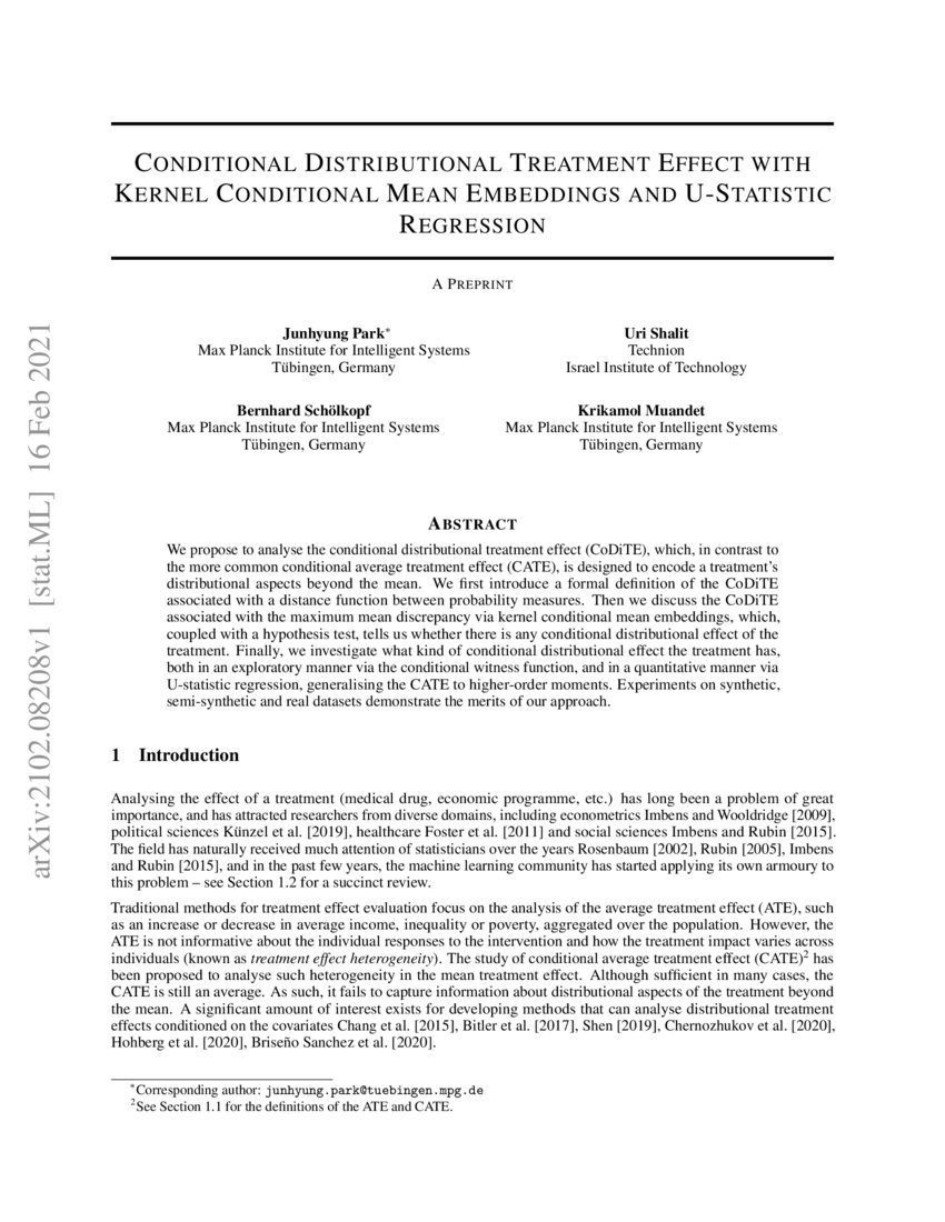 Conditional Distributional Treatment Effect With Kernel Conditional Mean Embeddings And U 2853