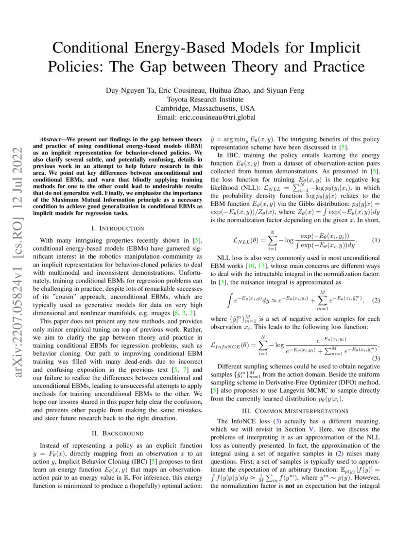Conditional Energy Based Models For Implicit Policies The Gap Between Theory And Practice Deepai
