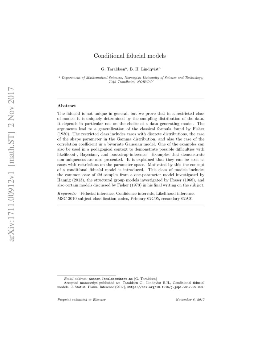 Conditional fiducial models | DeepAI
