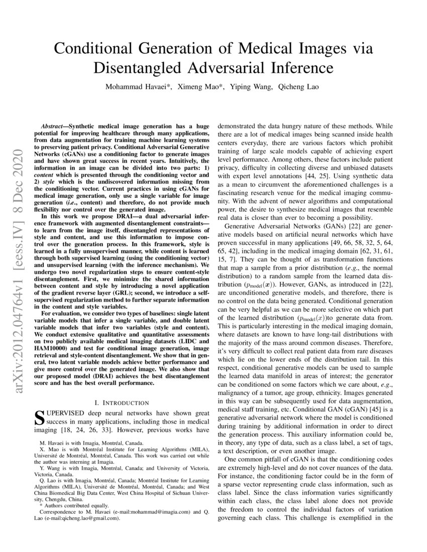 Conditional Generation of Medical Images via Disentangled Adversarial ...