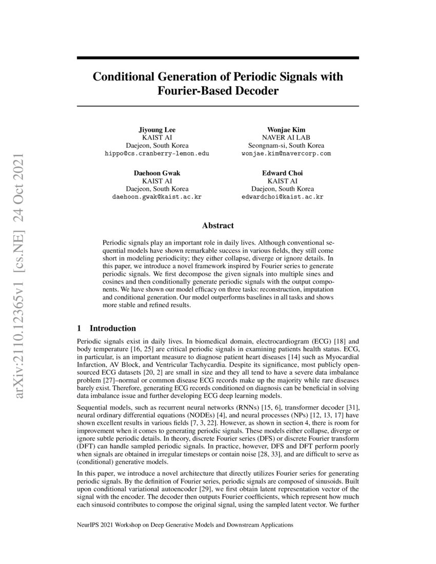 Conditional Generation Of Periodic Signals With Fourier Based Decoder Deepai 