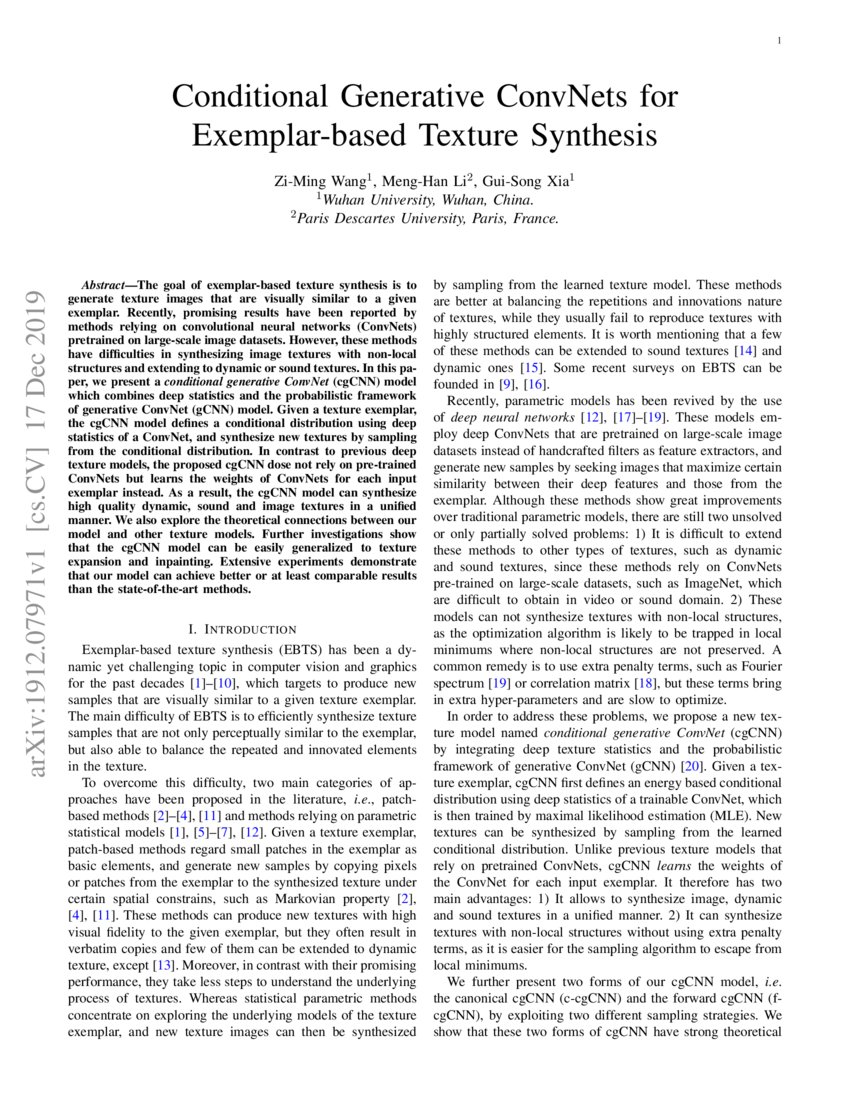 Conditional Generative ConvNets for Exemplar-based Texture Synthesis | DeepAI