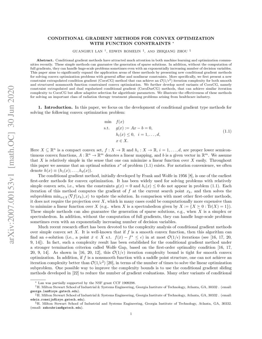 Conditional Gradient Methods For Convex Optimization With Function Constraints Deepai