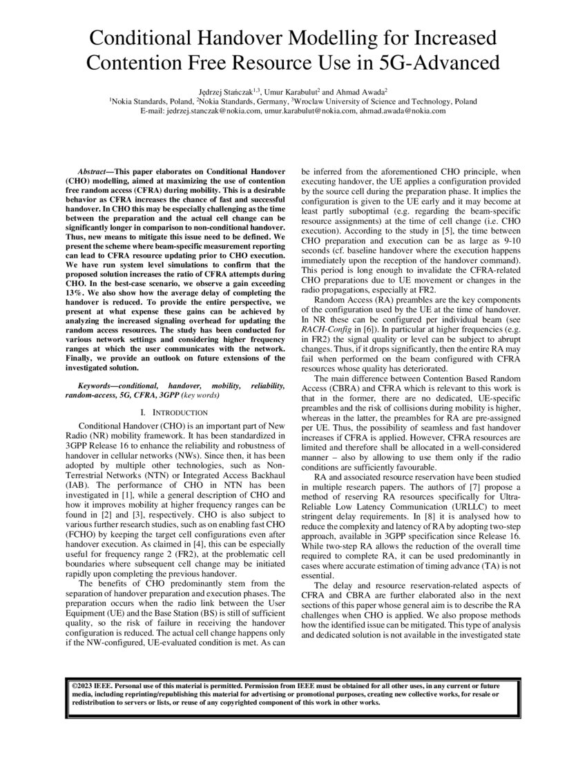 Conditional Handover Modelling for Increased Contention Free Resource ...