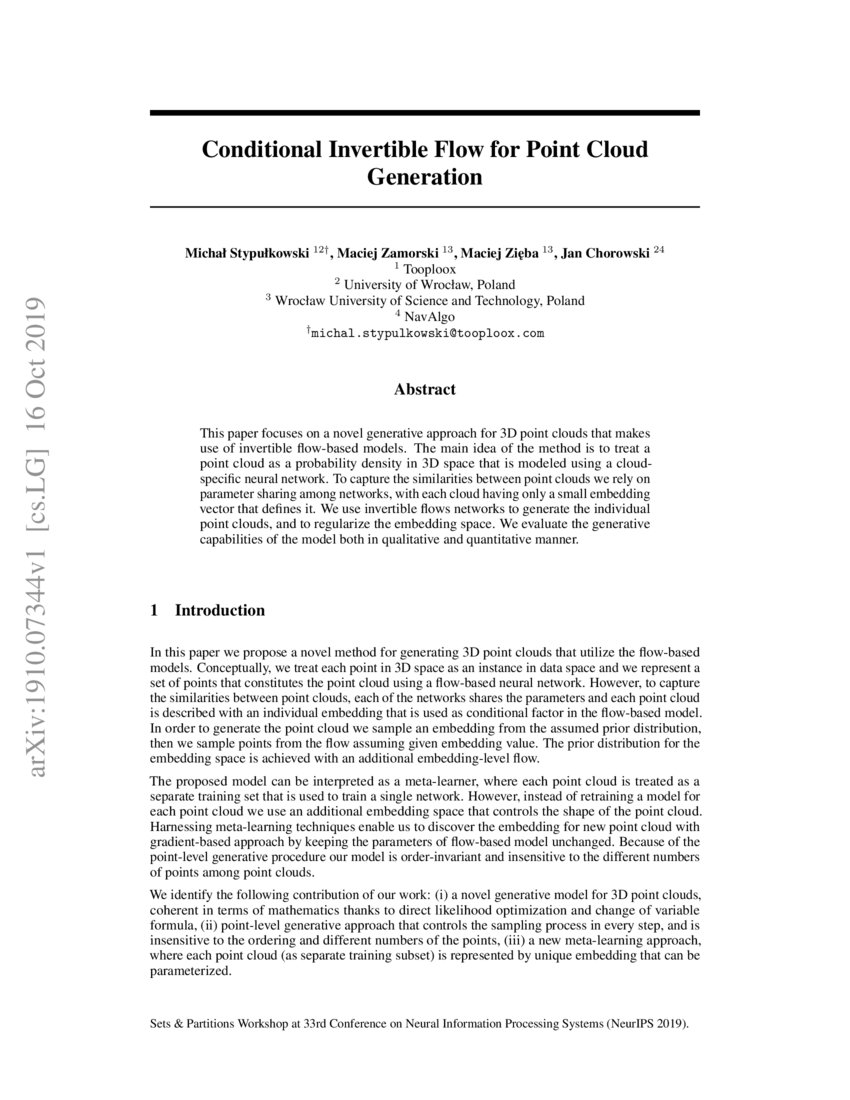 Conditional Invertible Flow for Point Cloud Generation | DeepAI