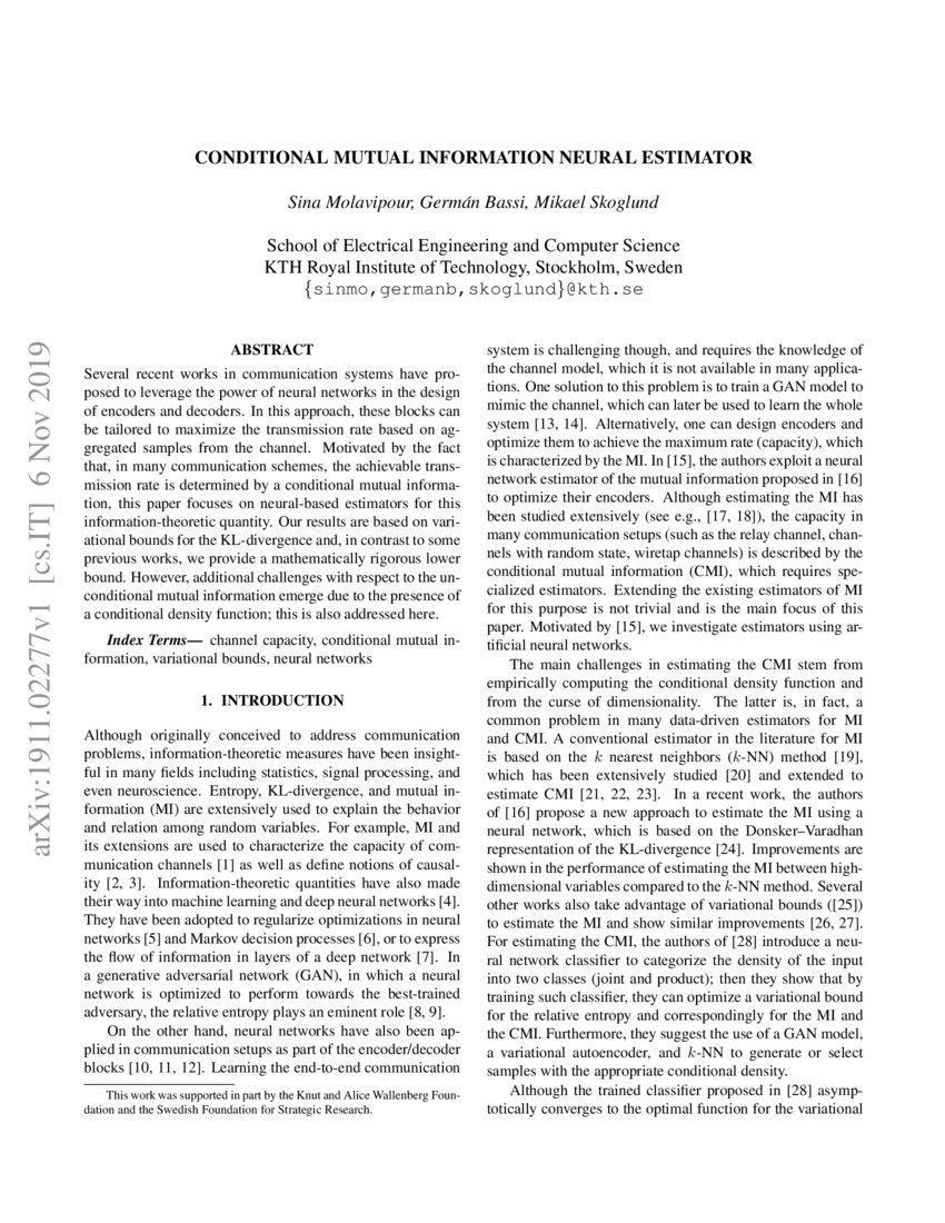 Conditional Mutual Information Neural Estimator Deepai