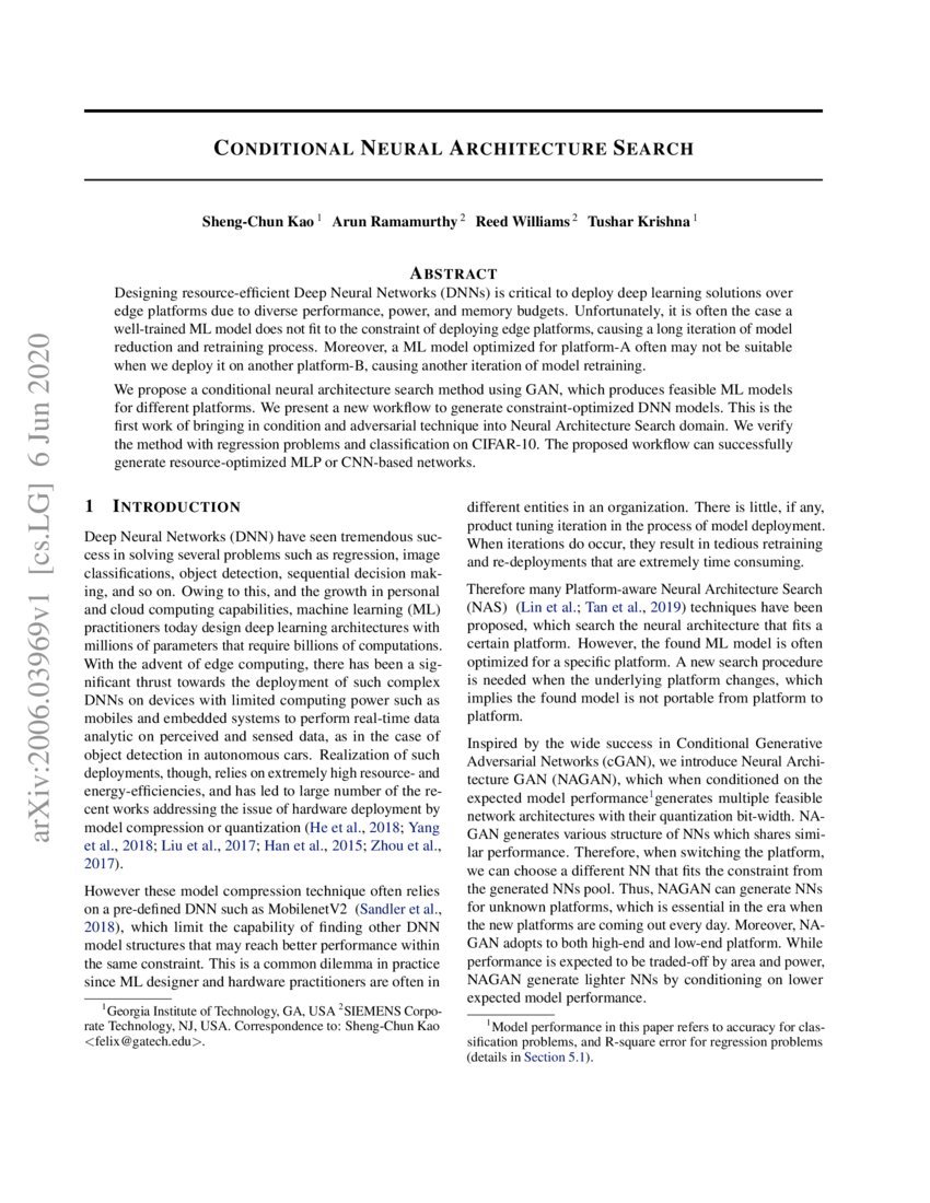 Conditional Neural Architecture Search | DeepAI