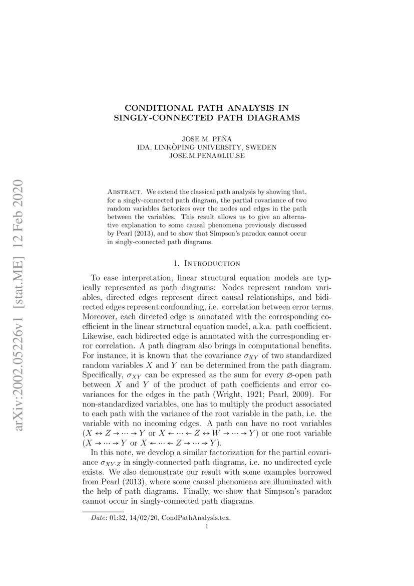 Conditional Path Analysis in Singly-Connected Path Diagrams | DeepAI