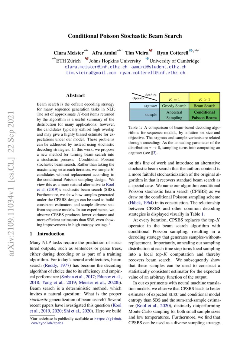 Conditional Poisson Stochastic Beam Search | DeepAI
