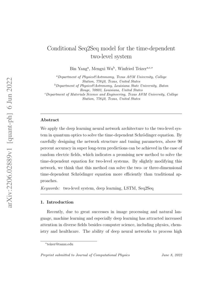 Conditional Seq2Seq model for the time-dependent two-level system | DeepAI