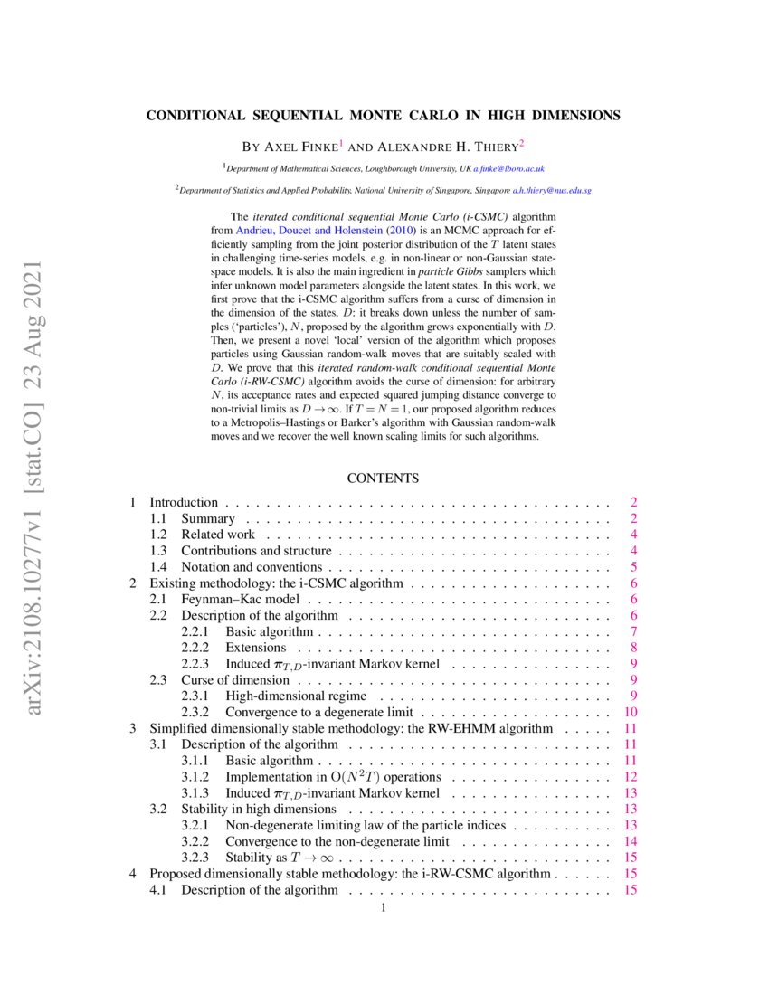 Conditional sequential Monte Carlo in high dimensions | DeepAI