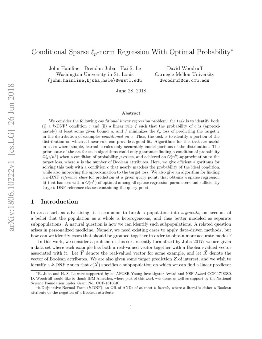 Conditional Sparse ℓ_p-norm Regression With Optimal Probability | DeepAI