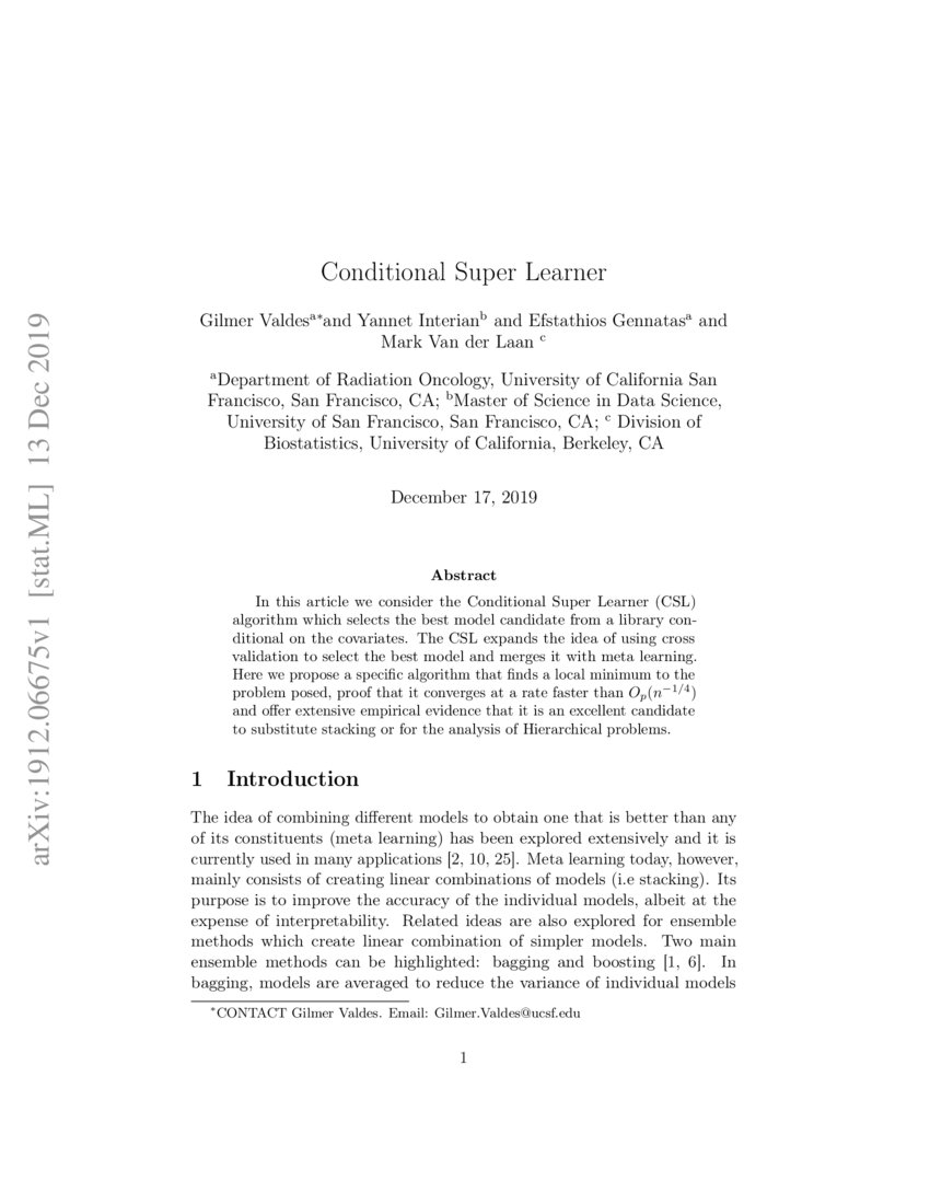 Conditional Super Learner | DeepAI