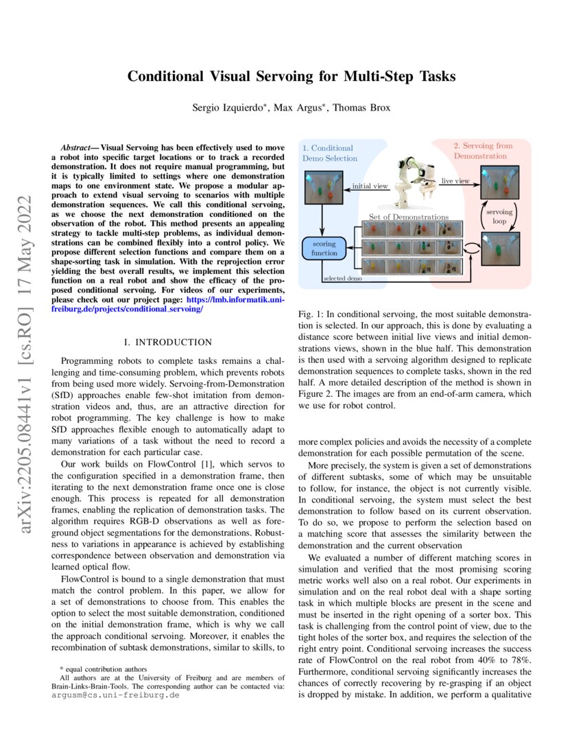 Conditional Visual Servoing for Multi-Step Tasks | DeepAI