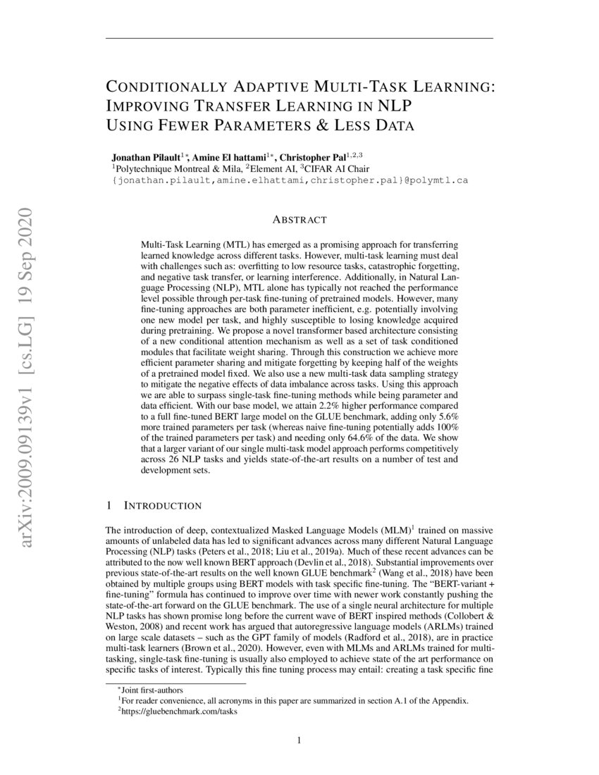 Conditionally Adaptive Multi Task Learning Improving Transfer Learning In Nlp Using Fewer 3782