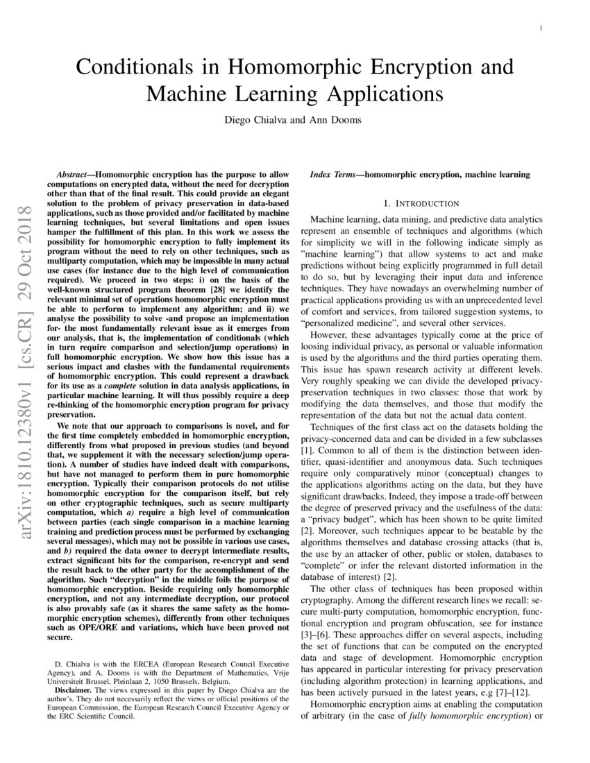 Conditionals in Homomorphic Encryption and Machine Learning Applications | DeepAI