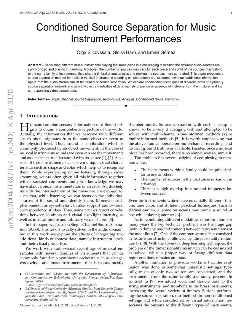 Conditioned Source Separation for Music Instrument Performances | DeepAI