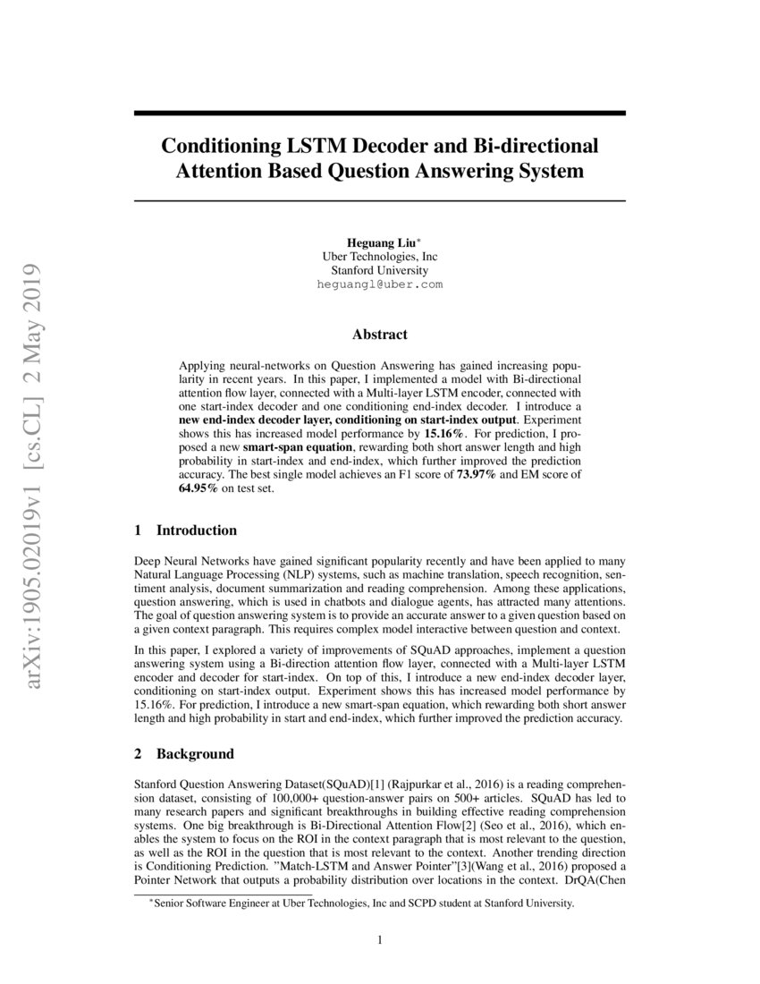 Conditioning LSTM Decoder and Bi-directional Attention Based Question ...